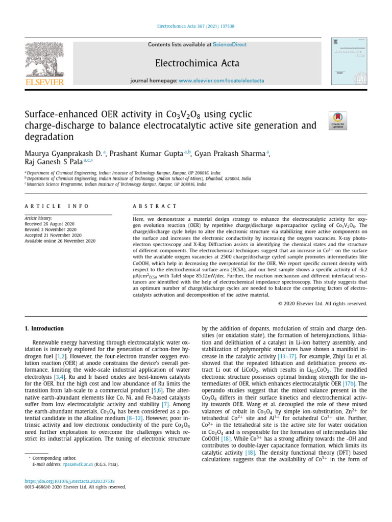 2020 - Surface Enhanced OER Activity in Co3V2O8 Using Cyclic Charge ...