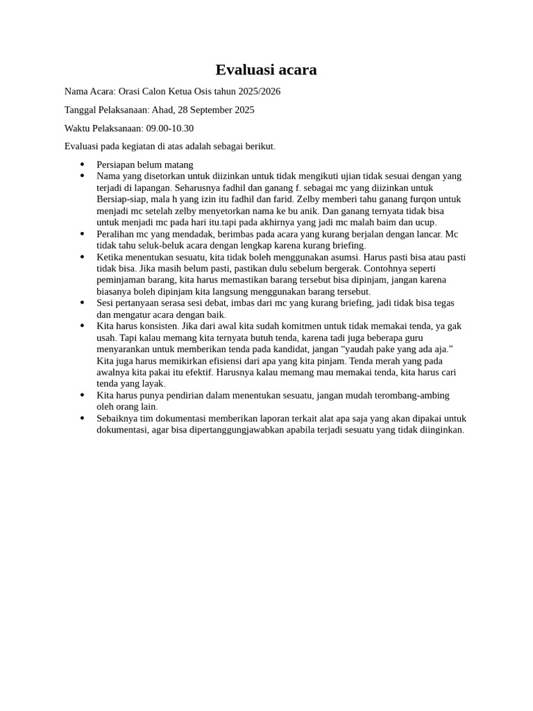 Evaluasi Orasi, 28-9-25 | PDF