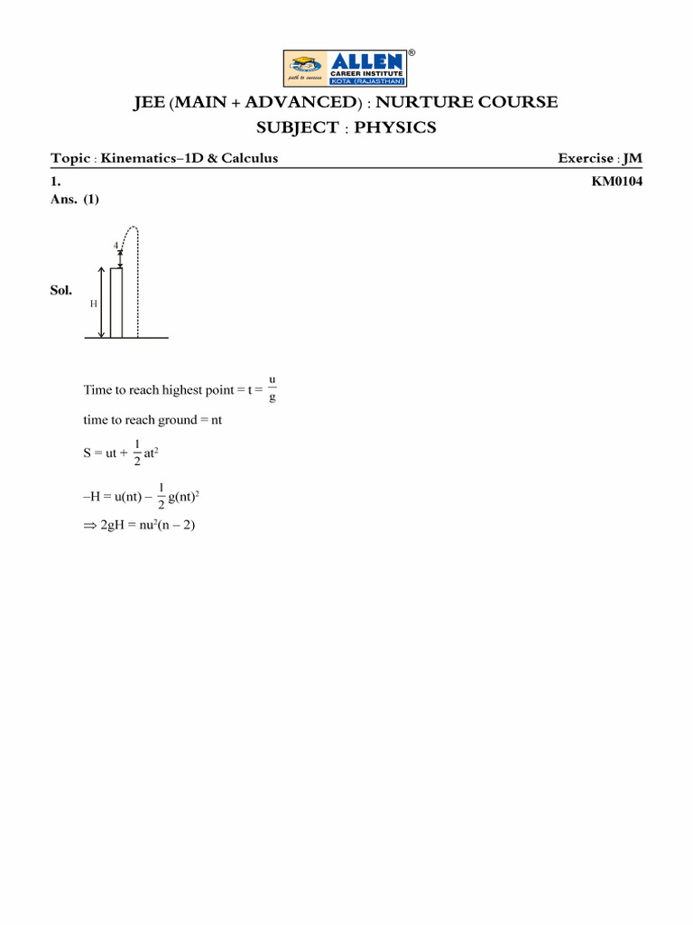 Kinematics 1d Mains PDF | PDF