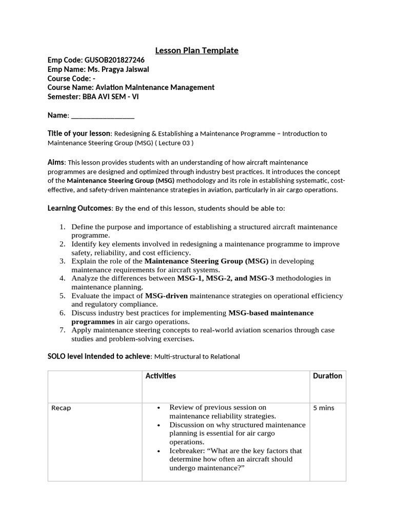 Lesson Plan Topic03 - Unit 1 | PDF | Methodology | Learning