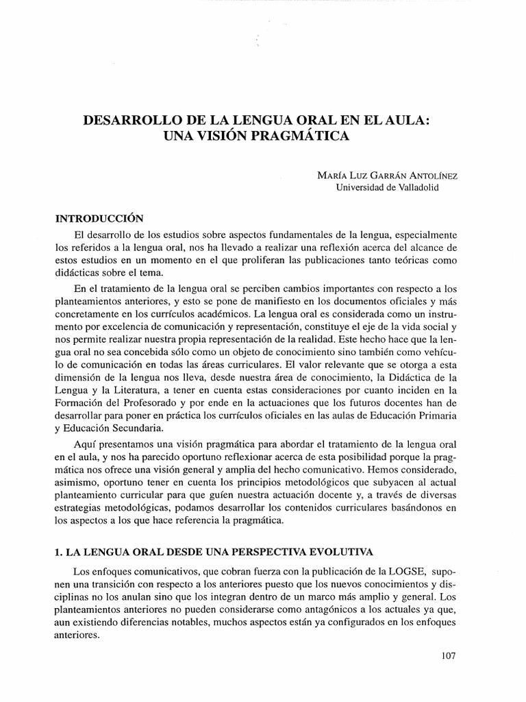 Desarrollo de la Lengua Oral en el Aula | PDF | Lingüística ...