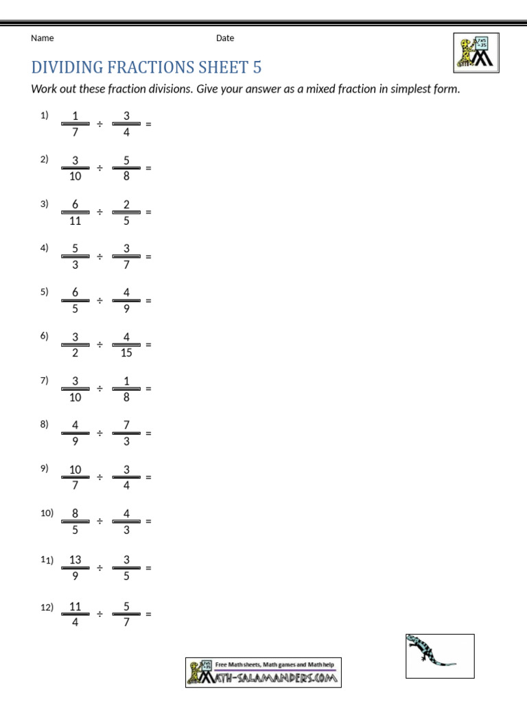 Dividing Fractions 5 | PDF