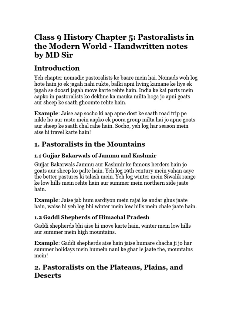 Class 9 History CH 5 Notes With PYQs by MD Sir | PDF | Pastoralism | Nomad