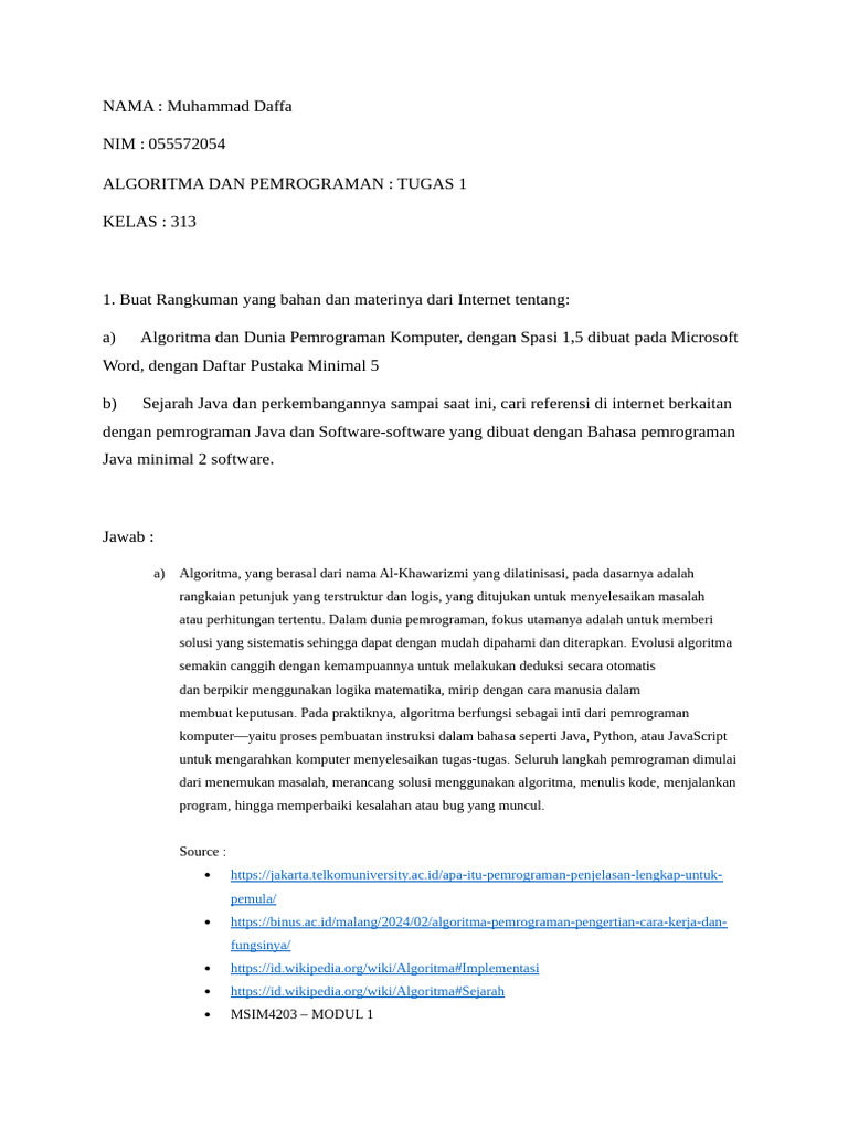 Algoritma Pemrograman dan Sejarah Java | PDF