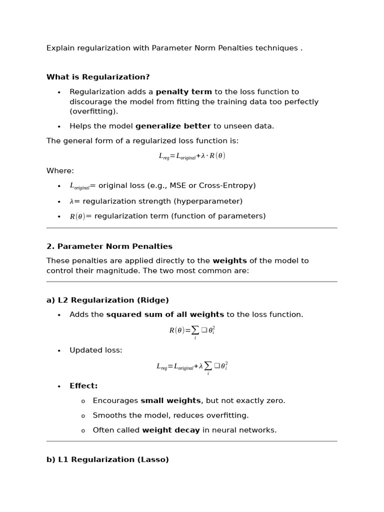 Explain Regularization With Parameter Norm Penalties Techniques | PDF ...