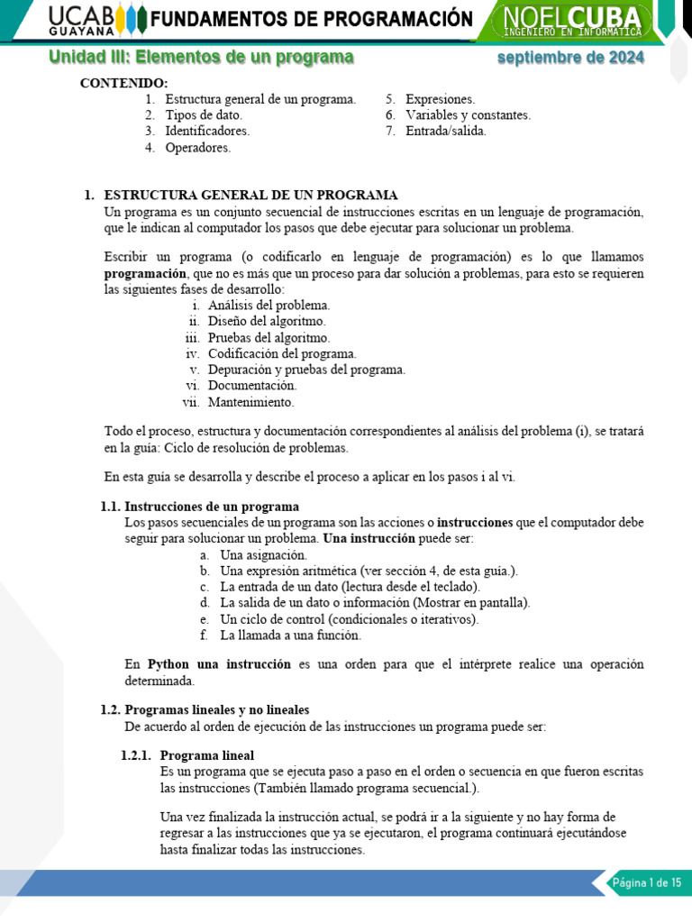Unidad III - Elementos de Un Programa-1 | PDF | Programa de computadora ...
