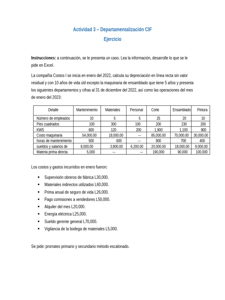 Actividad 3 - Departamentalización CIF - Ejercicio | PDF