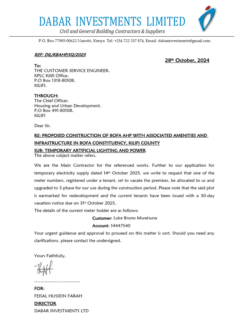 Request for Temporary Power Supply | PDF