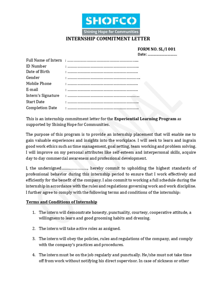 Internship Commitment Form | PDF | Internship | Job Hunting