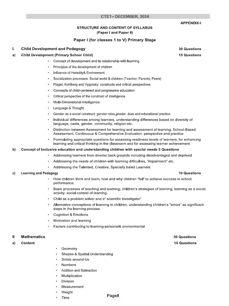 Ctet p1 Syllabus 2026 | PDF