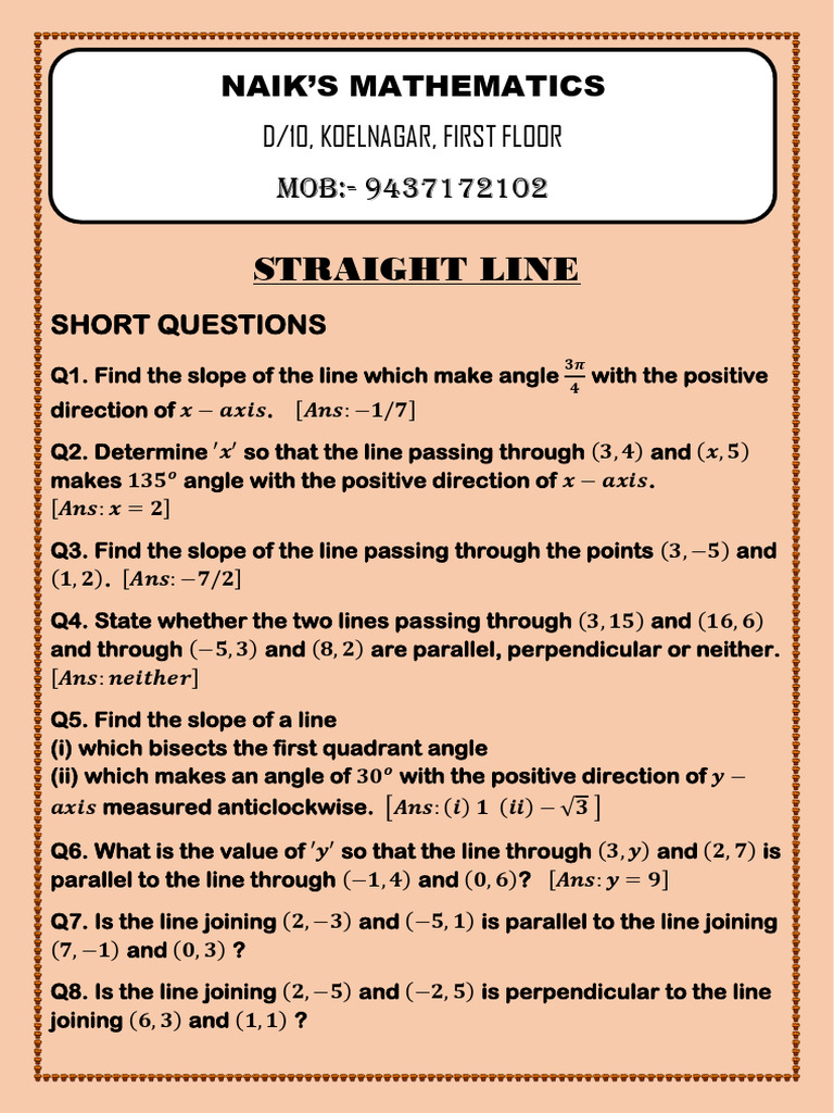 Straight Line Geometry Questions | PDF | Line (Geometry) | Mathematical ...