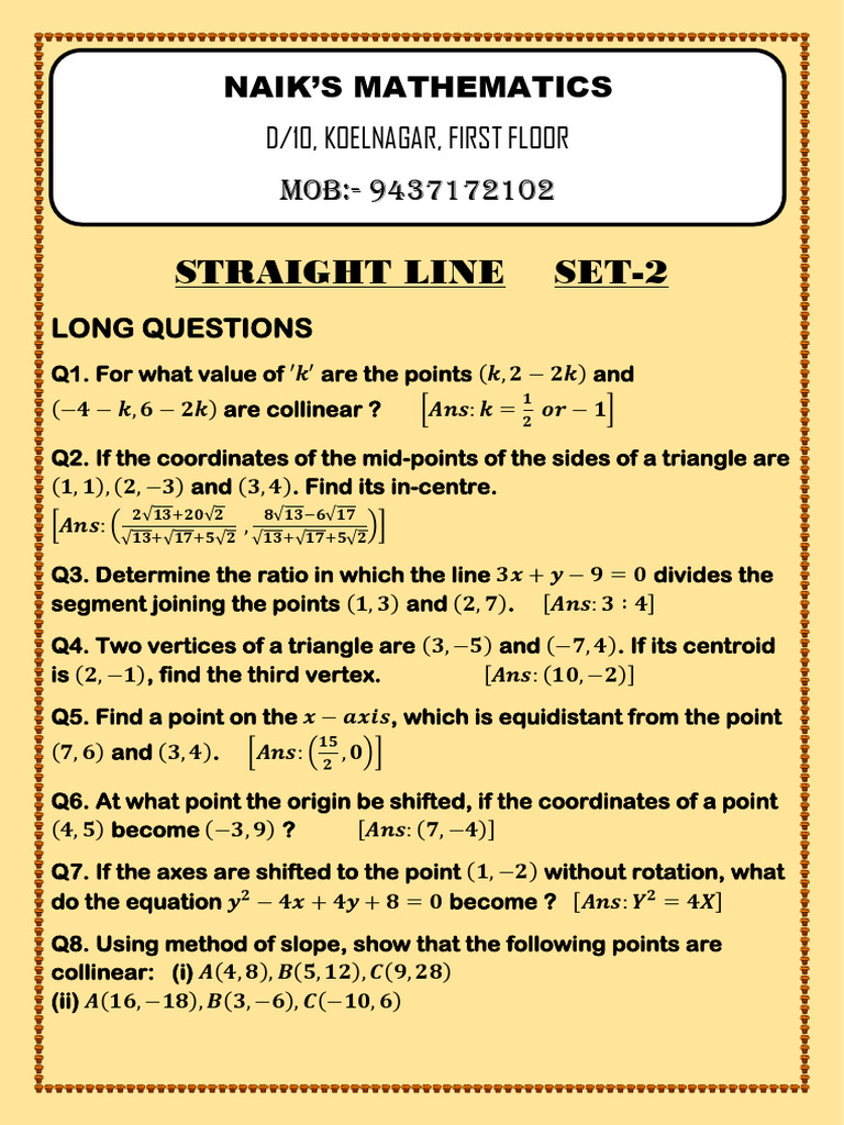 Straight Line Geometry Problems | PDF | Line (Geometry) | Euclidean ...