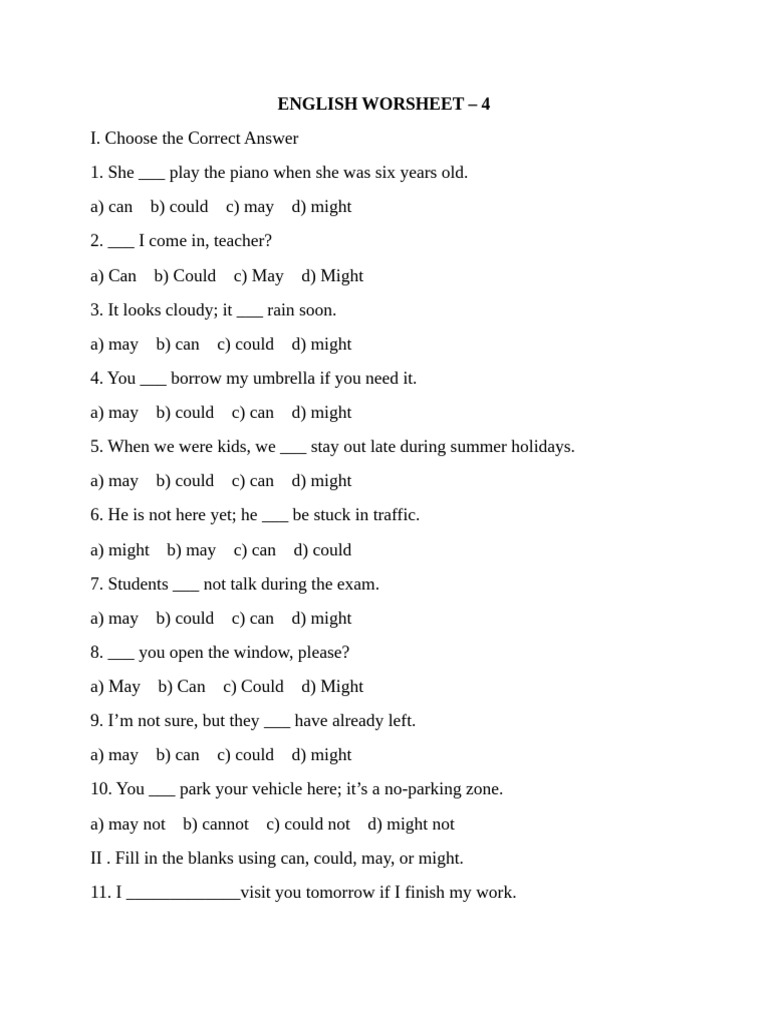7th Class English Worksheet | PDF