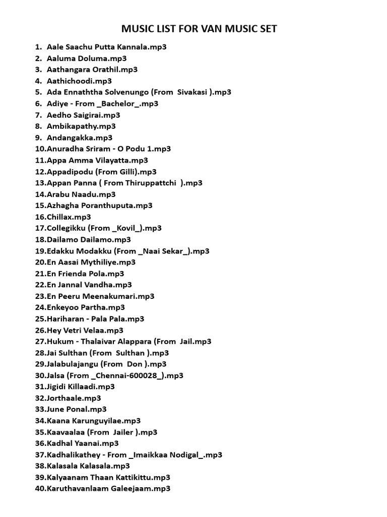 Van Music Set Playlist 100 Songs | PDF | Chess Theory | Chess