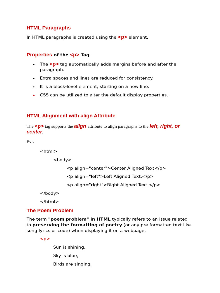 HTML Paragraphs | PDF