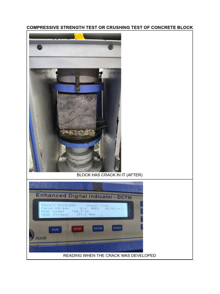 Compressive Strength Test or Crushing Test of Concrete Block | PDF