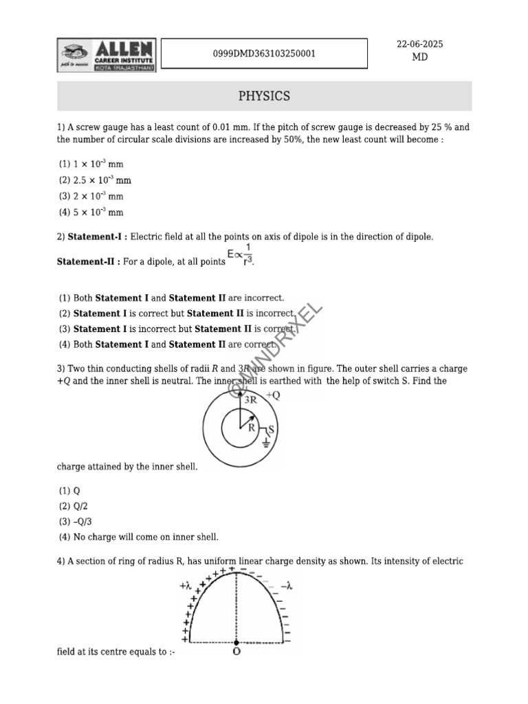 Neet 1 Paper Allen | PDF