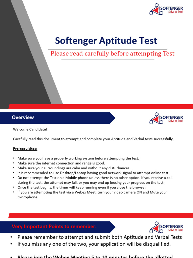 Softenger Aptitude Test Guidelines | PDF | Login | Computing