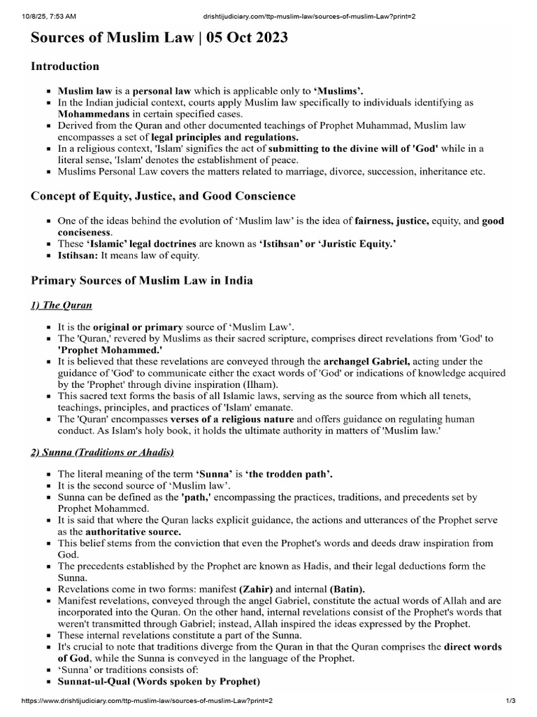 TTP Muslim Law Sources of Muslim Law Print 2 | PDF
