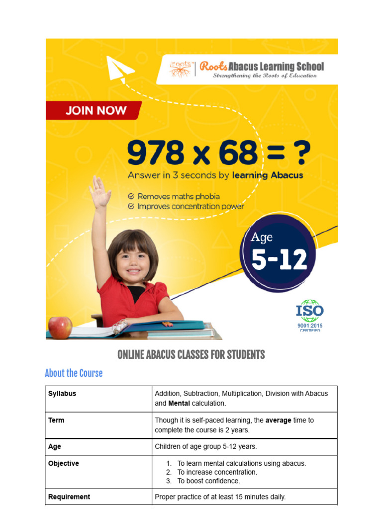Online Abacus Classes for Kids 5-12 | PDF | Teaching Mathematics | Learning