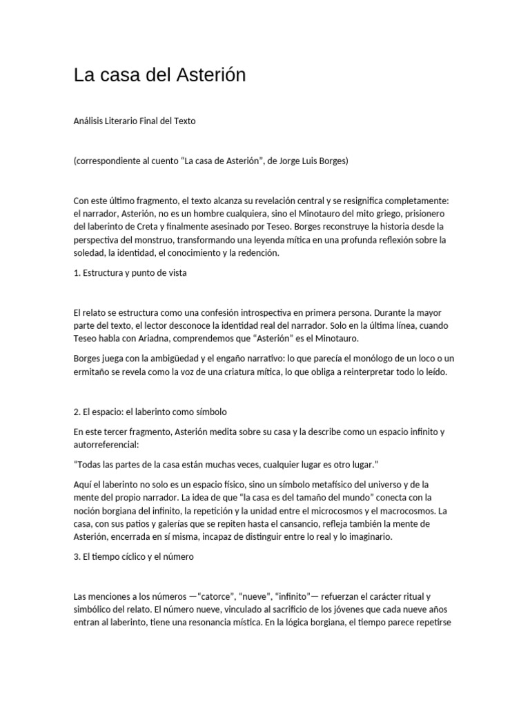 La Casa Del Asterión Analisis | PDF | Minotauro