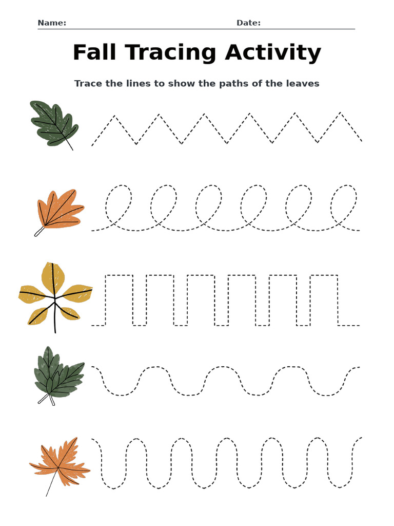 Fall Tracing Worksheet in Colorful Simple Style | PDF