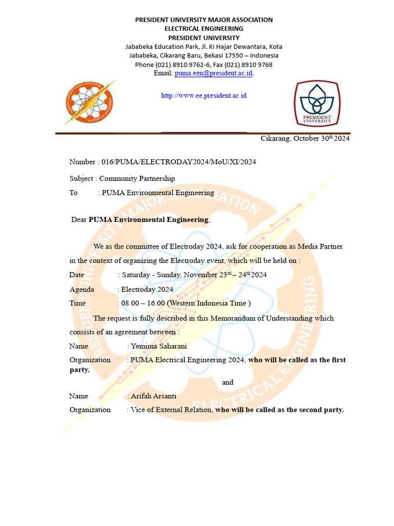 (016.) MoU Electroday 2024 To PUMA Environmental Engineering (Signed) | PDF