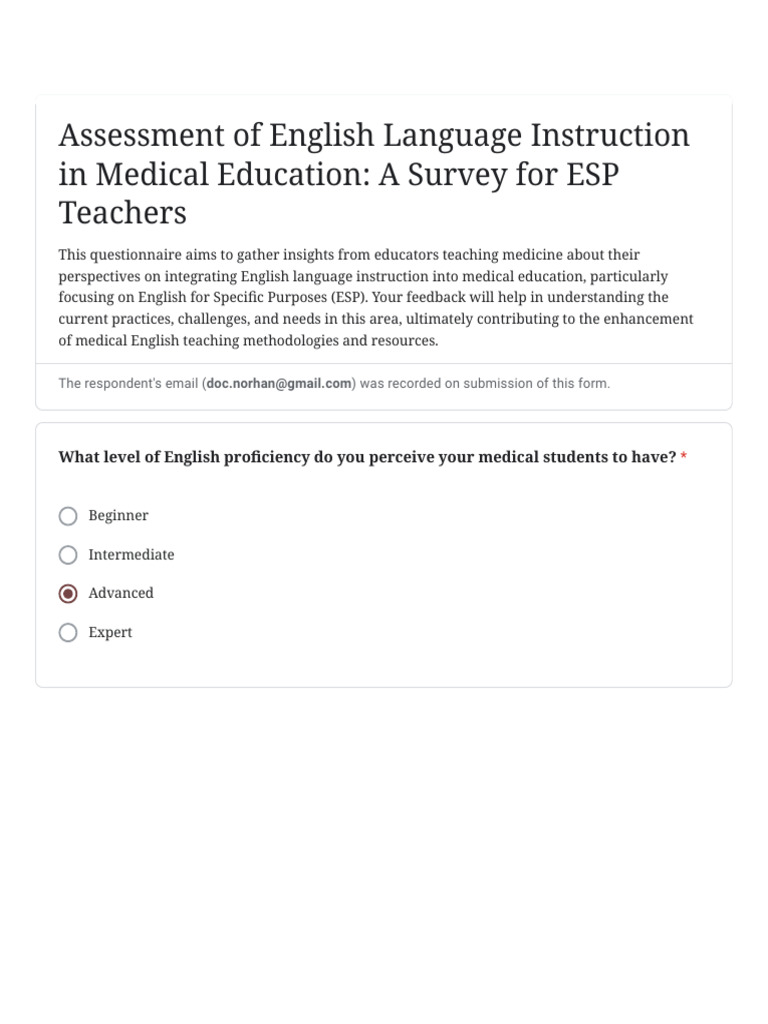 Assessment of English Language Instruction in Medical Education - A ...