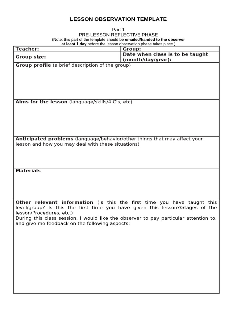 Lesson Observation Template Guide | PDF