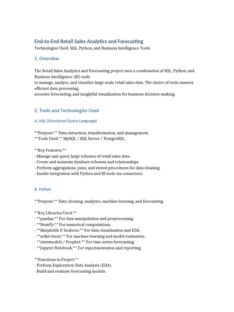 Retail Sales Analytics & Forecasting Tools | PDF | Databases | Sql