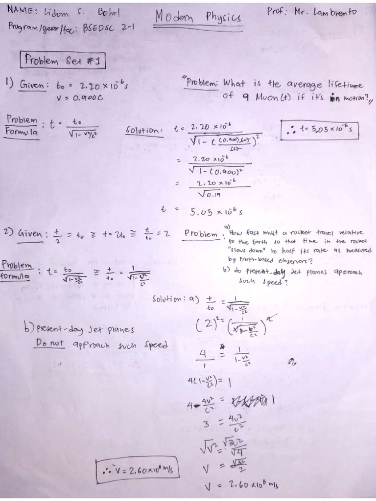 Bohol Problem Set#1 Physics | PDF