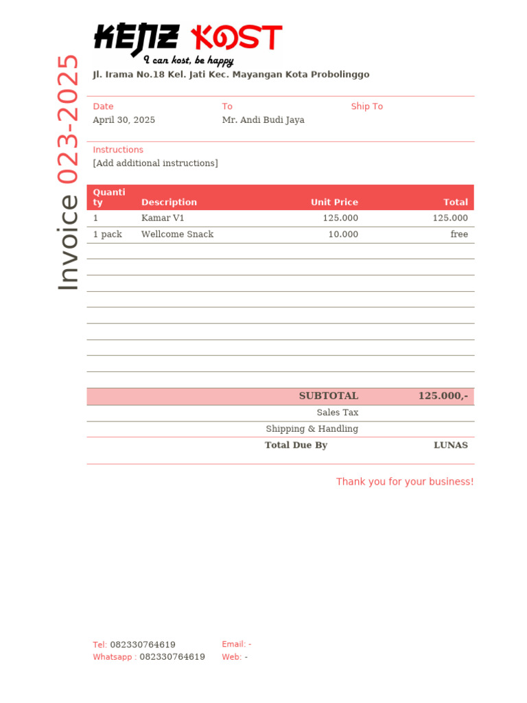 Invoice 023-2025 for Kamar V1 | PDF