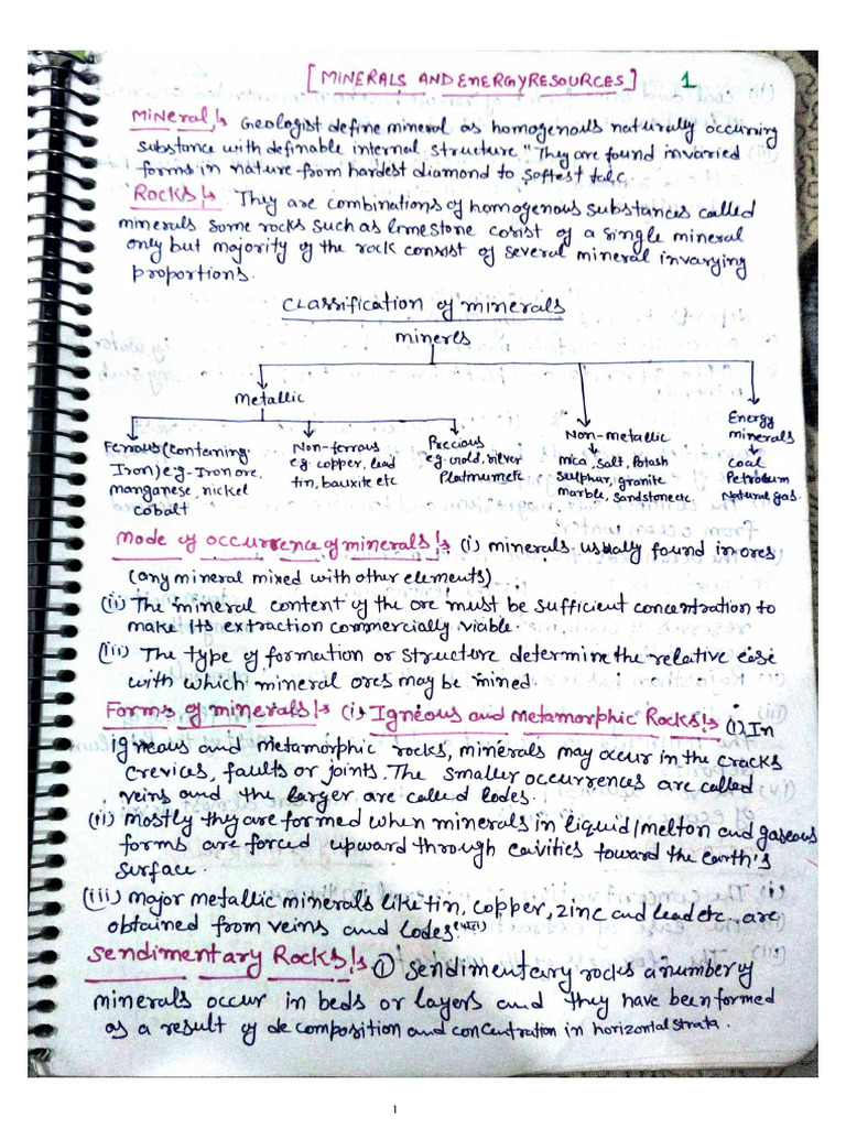 Mineral and Energy Resources Notes | PDF