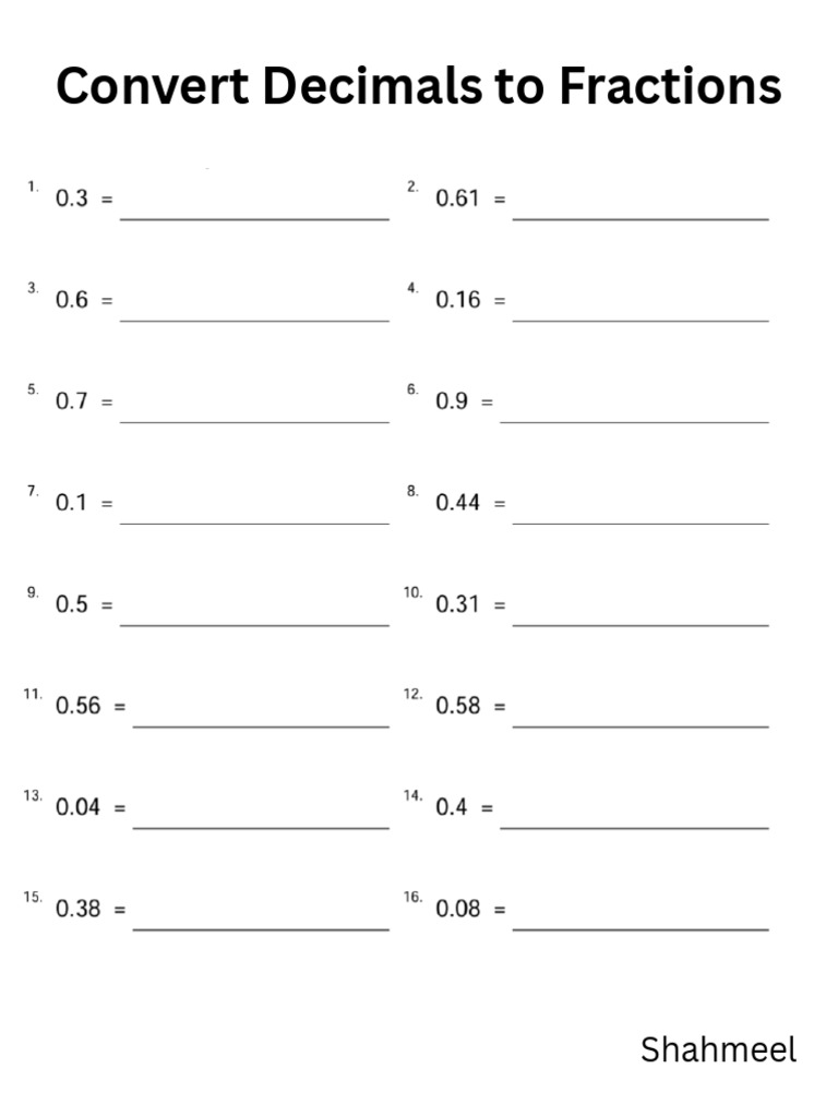 Convert Decimals To Fractions | PDF