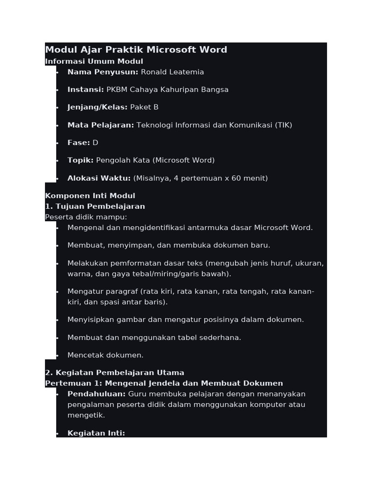 Modul Ajar Microsoft Word TIK Paket B | PDF