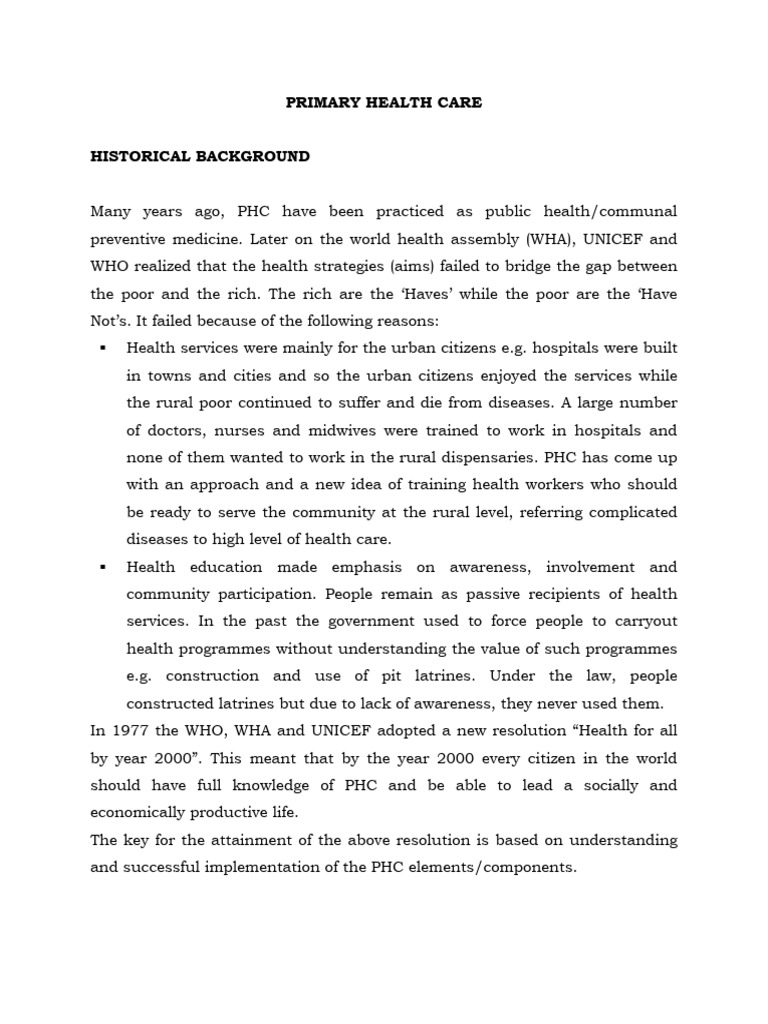 Primary Health Care Overview and Concepts | PDF | Infection | Health Care