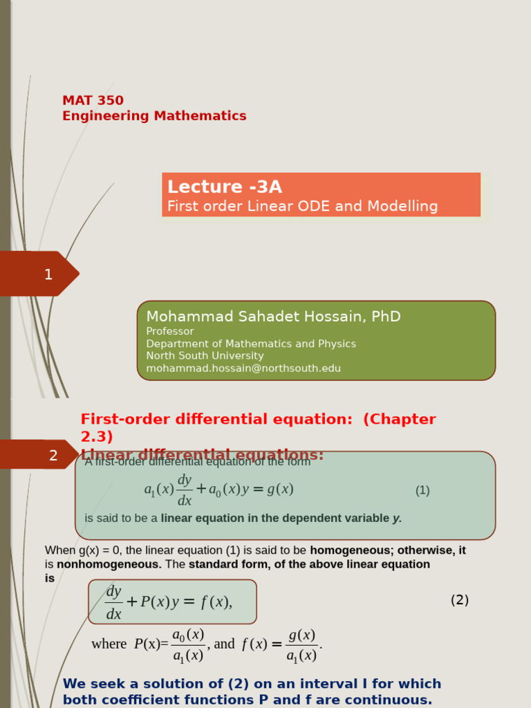 Fall 2025 Lecture 3A Linear ODE | PDF | Ordinary Differential Equation ...