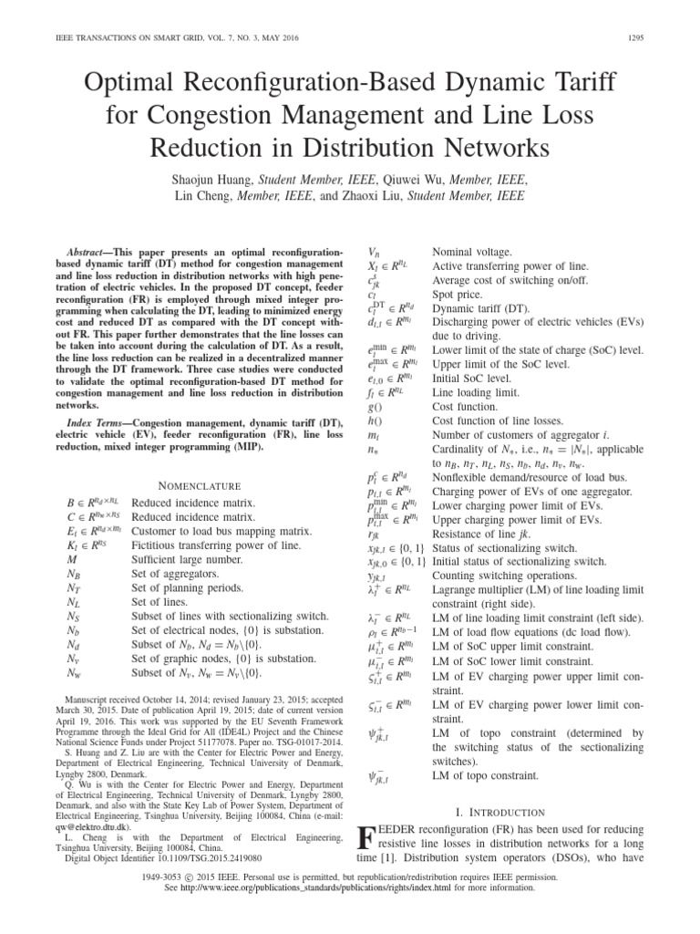 Optimal Reconfiguration-Based Dynamic Tariff For Congestion Management ...