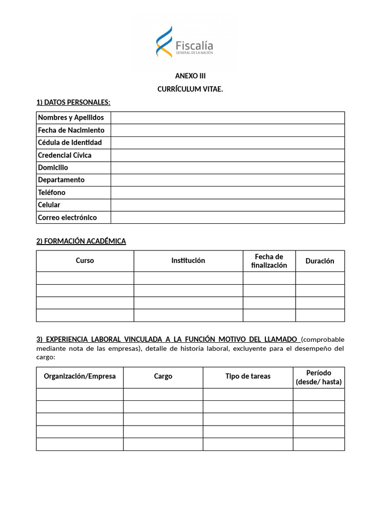 Anexo III - Curriculum Vitae Editable | PDF
