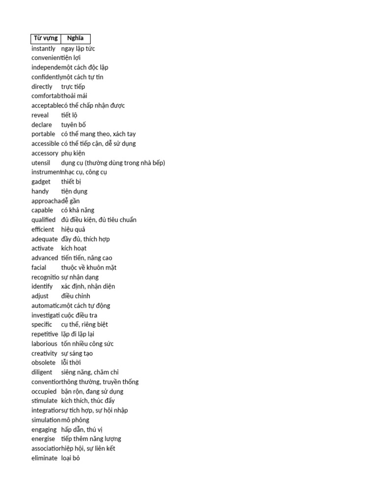 Vocabulary List 2 Columns Fixed | PDF