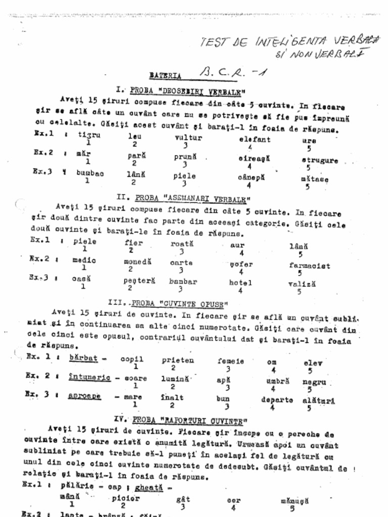 Test de Inteligenta Verbala Si Nonverbala | PDF