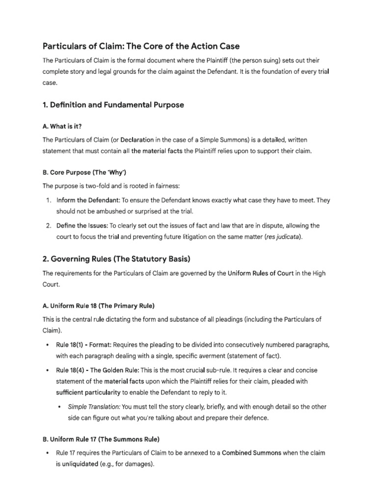 Notes On Particulars of Claim | PDF