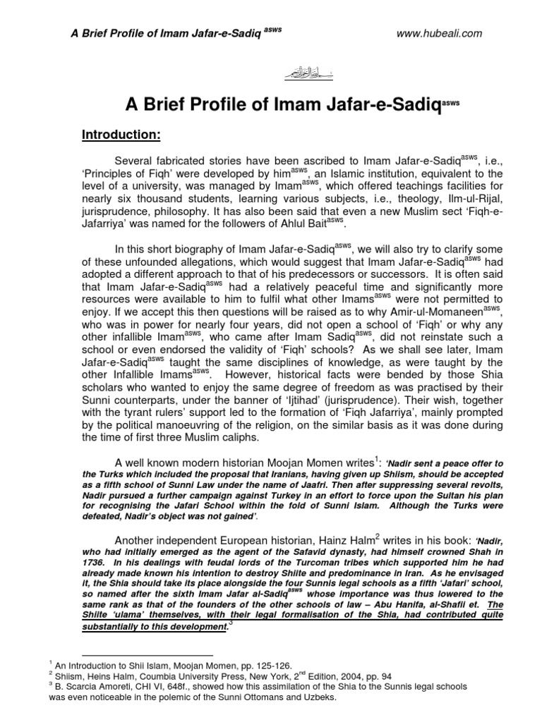 Brief Profile of Imam Jafar-e-Sadiq asws | PDF | Shia Islam | God In Islam