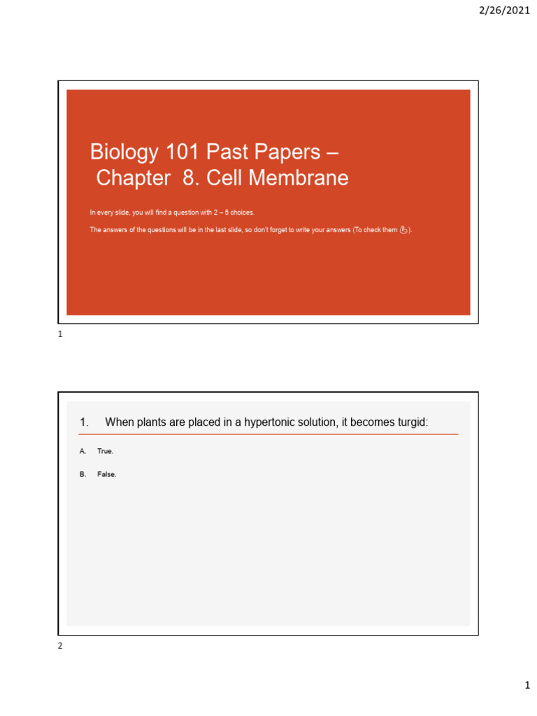 Biology 101 Cell Membrane Quiz | PDF | Cell Membrane | Cell (Biology)