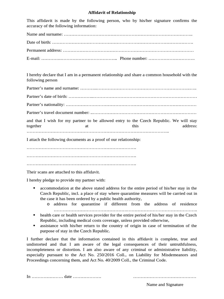 Affidavit of Relationship | PDF