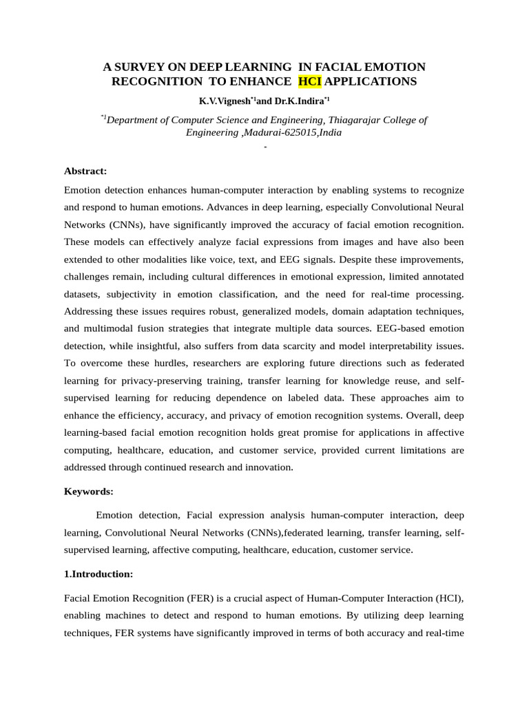 A Survey On Deep Learning in Facial Emotion Recognition To Enhanve HCI Applications - V1 | PDF ...