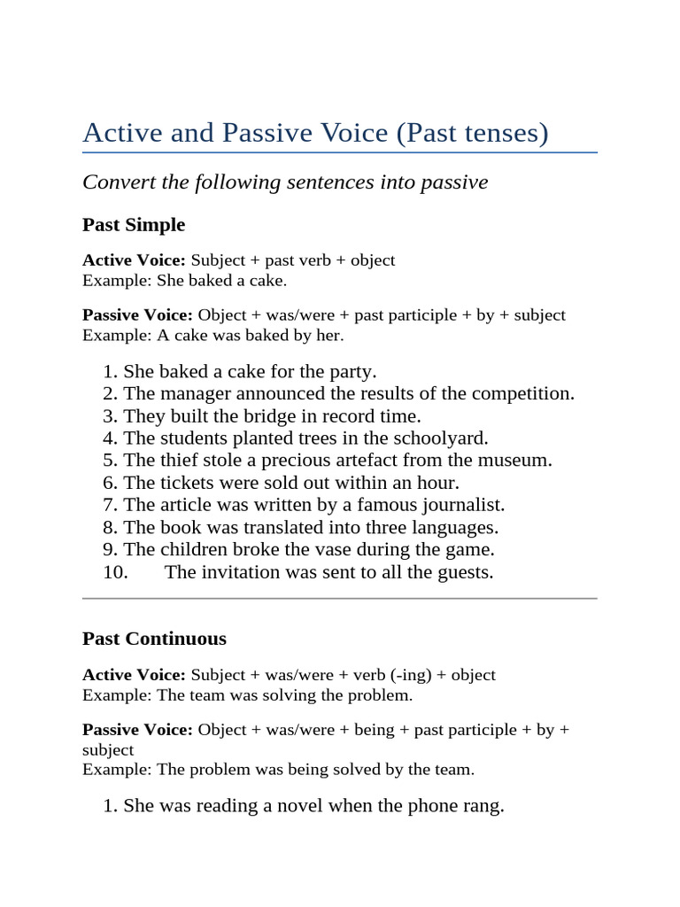 Active and Passive Voice (Past Tenses) | PDF