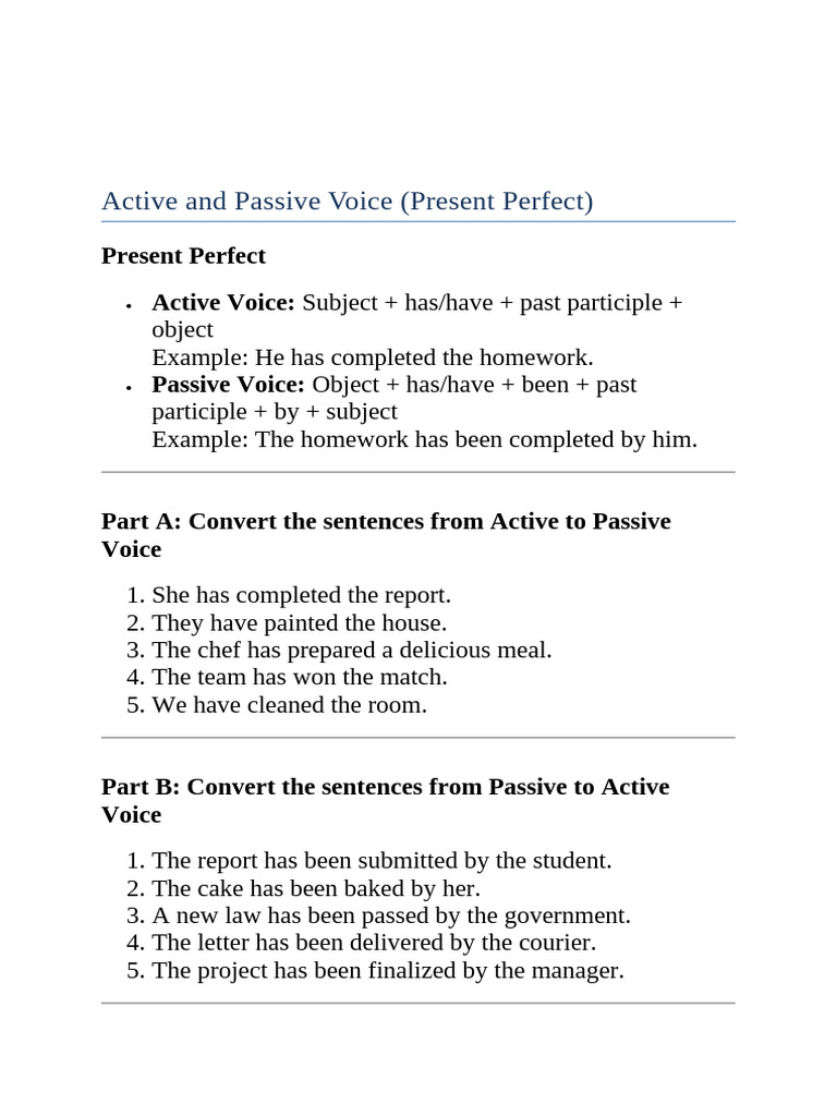 Active vs Passive Voice: Present Perfect Guide | PDF