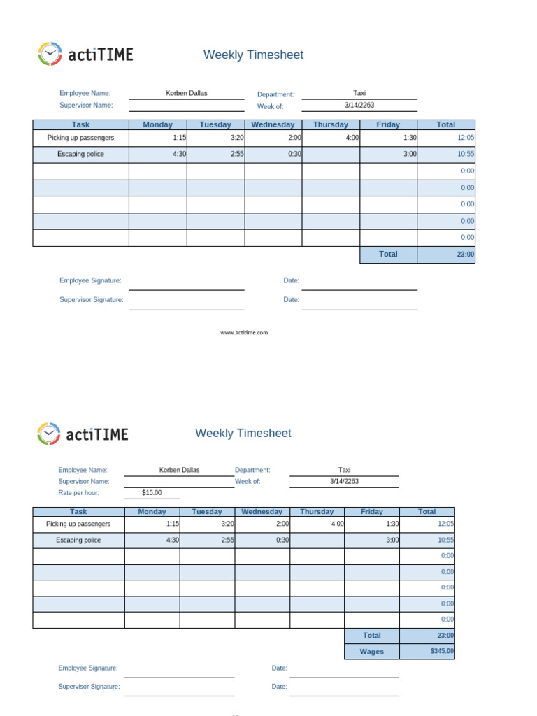 Weekly Taxi Timesheet for Korben Dallas | PDF