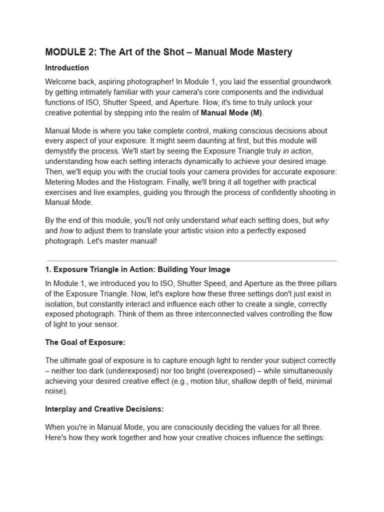 MODULE 2 - The Art of The Shot - Manual Mode Mastery | PDF | Exposure ...